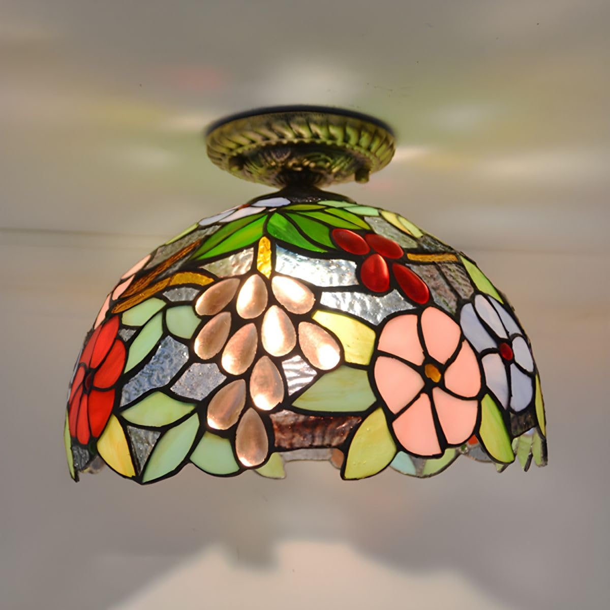 RUNNUP 1 Light Tiffany Ceiling Light Bowl Ceiling Lamp Stained Glass ...
