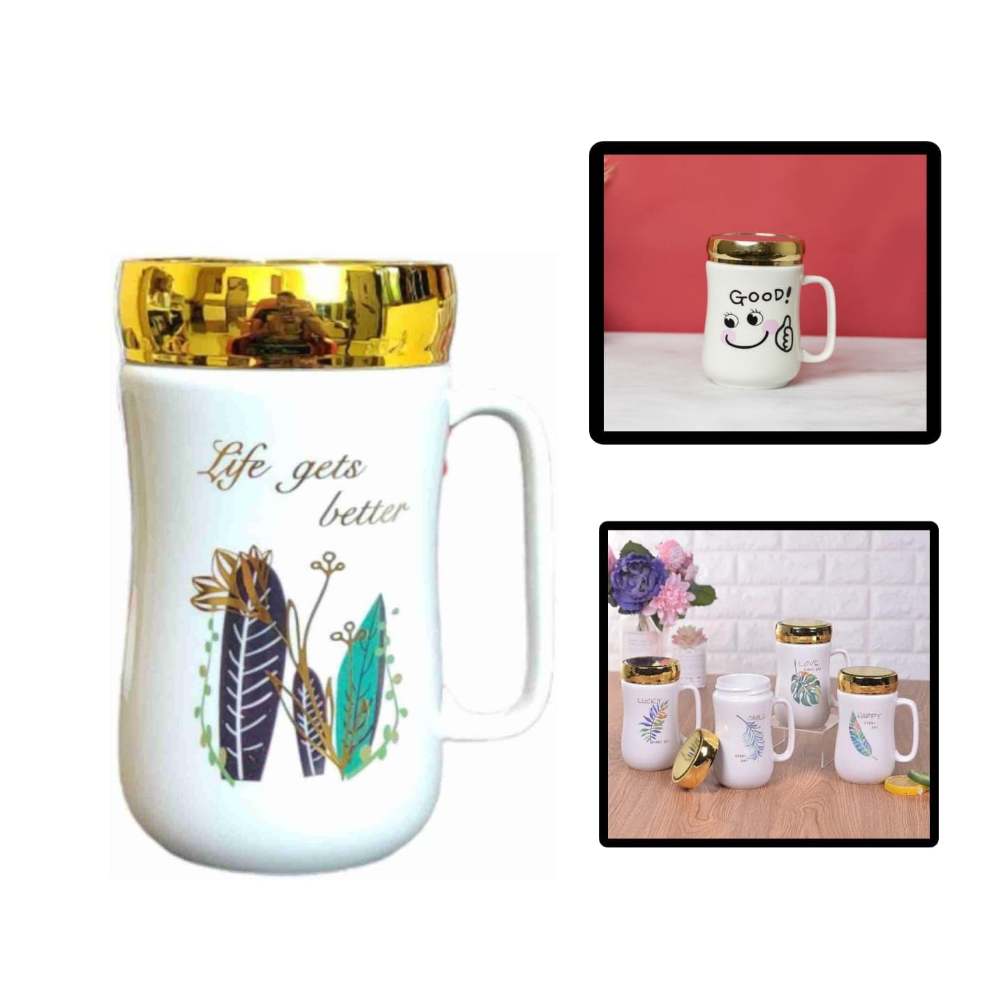 Buy miRim Designer Ceramic Coffee Mug/Travel Mug with Mirror Lid 350 ml ...