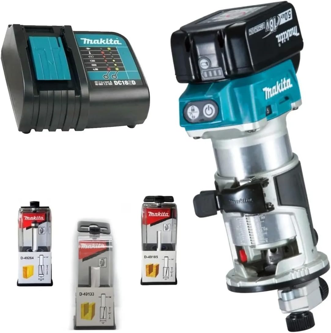 Makita Kit Router rebajadora Inalambrico 800w + Bateria 18v + Cargador ...