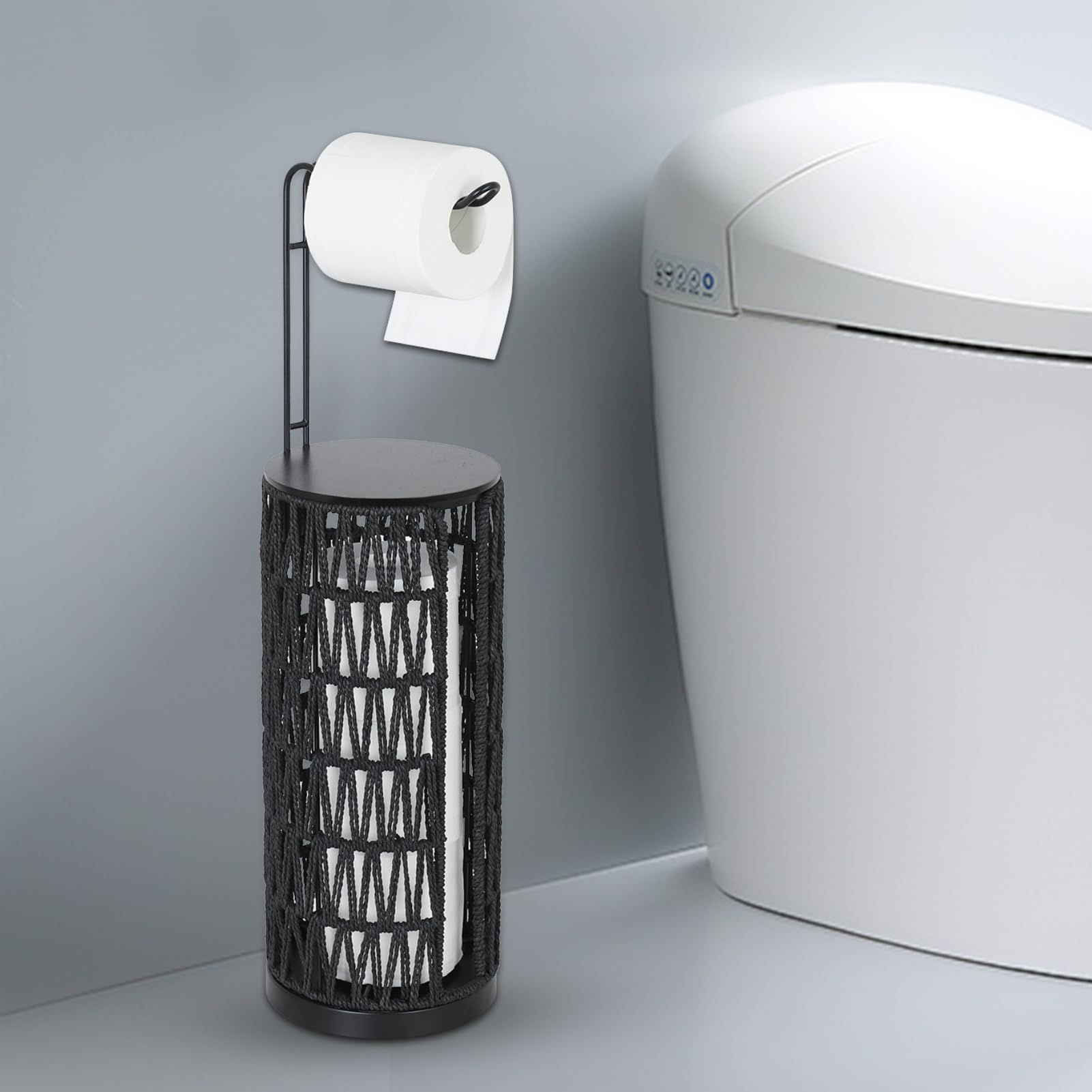 Amazon.com: Black Freestanding Toilet Paper Holder with Storage,3 Rolls ...