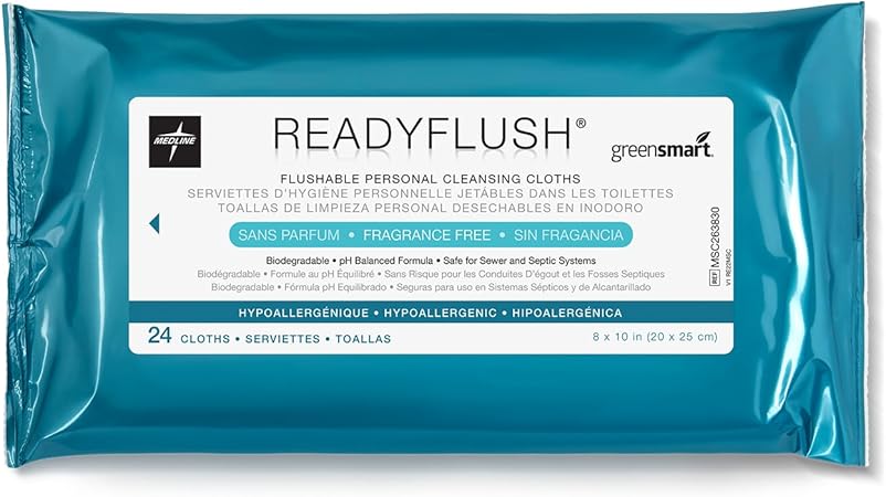 Amazon.com: Medline ReadyFlush Flushable Wipes (24 Wipes), Unscented ...