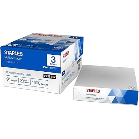 Amazon.com : Staples Multipurpose Copy Fax Laser Inkjet Printer Paper ...