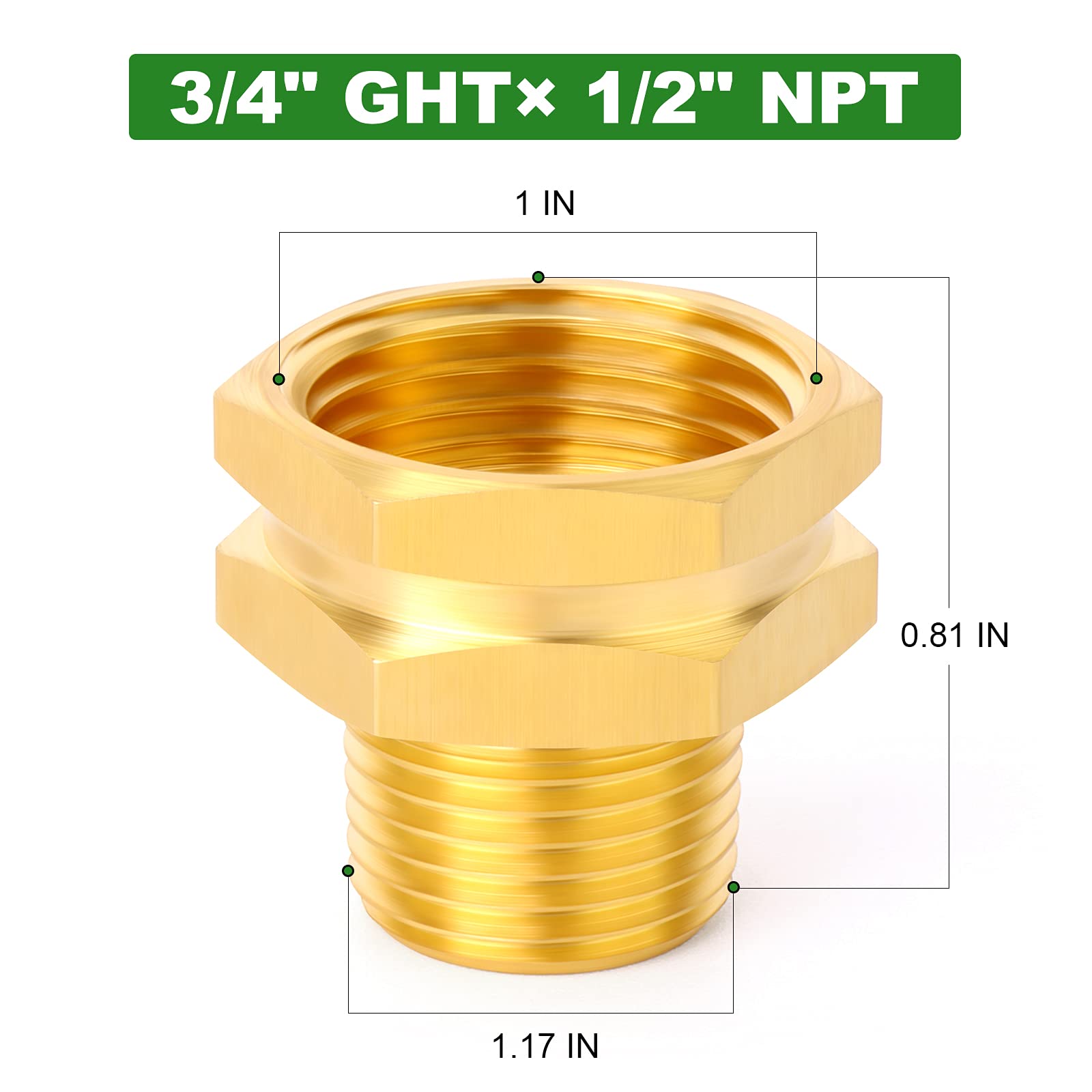 Snapklik.com : TAISHER 2 PCS Brass 3/4" GHT Female X 1/2" NPT Male ...