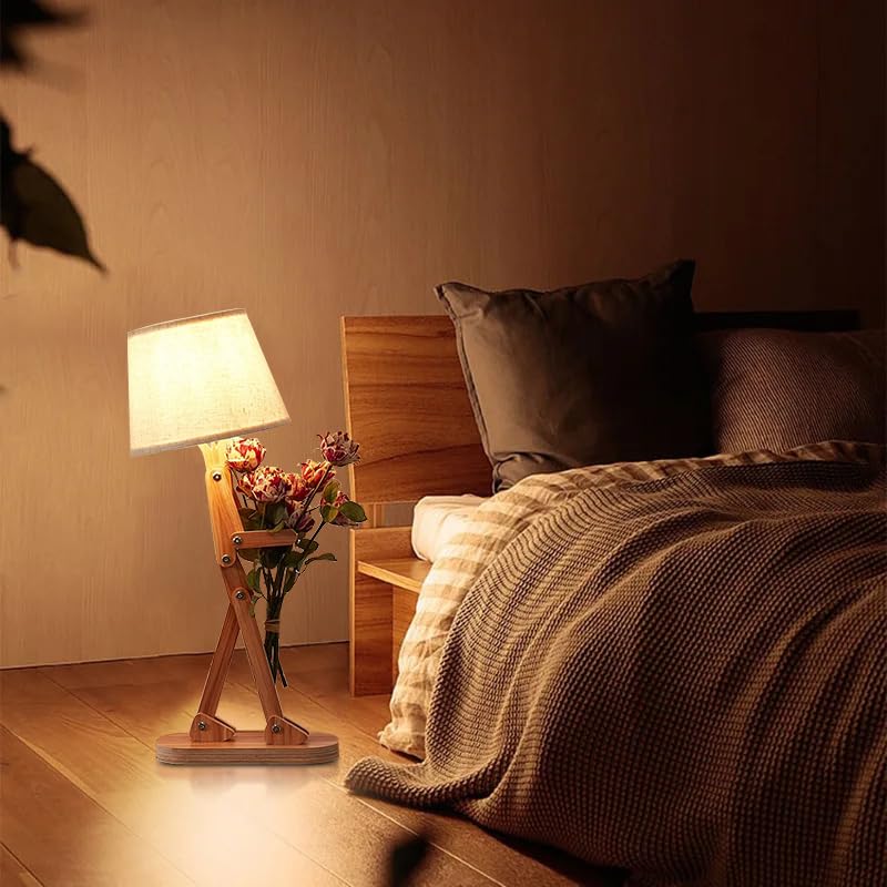 Adjustable Wooden Robot Lamp Movable Arms Fabric Shade Cute Adjustable ...