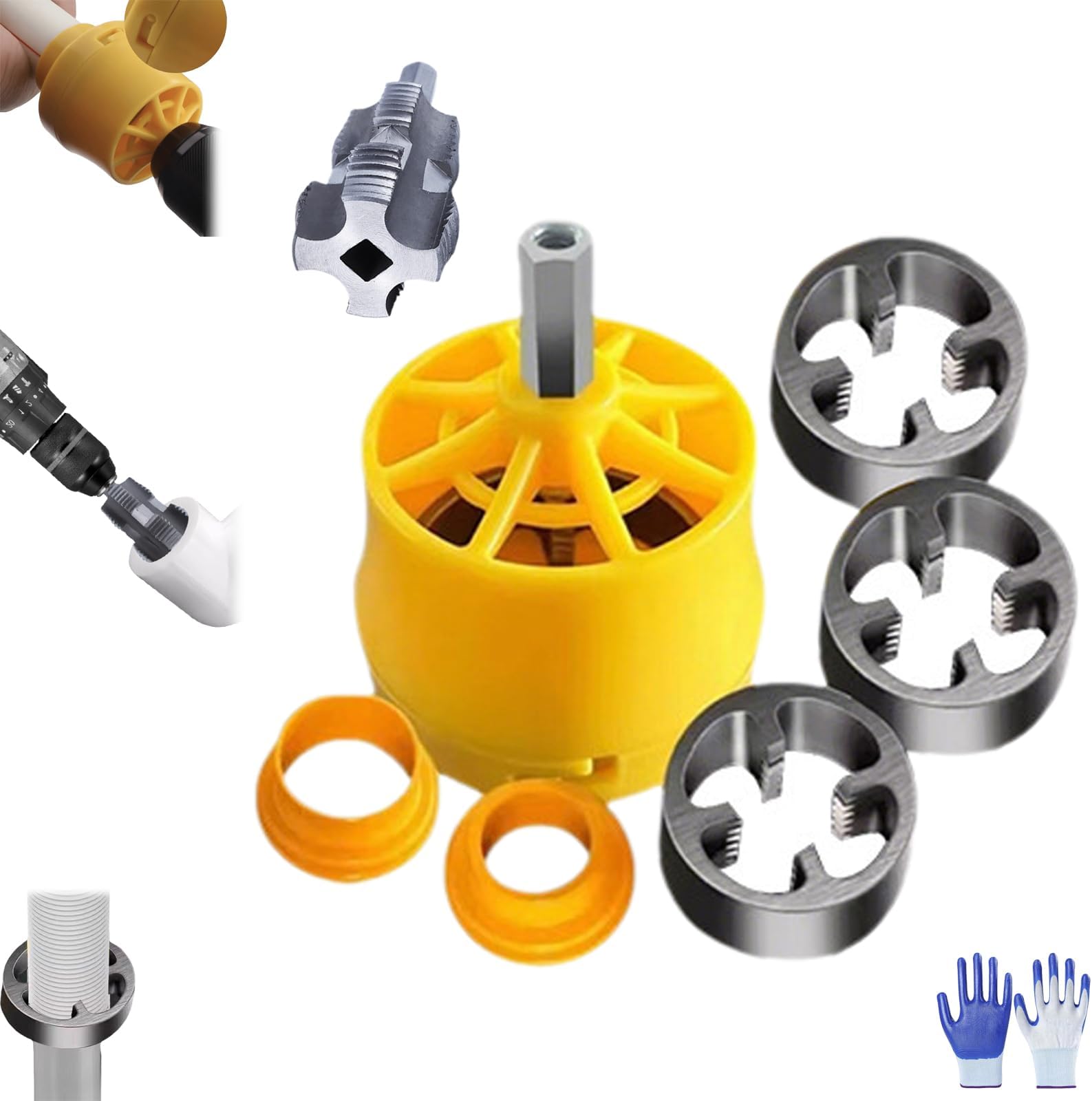 Electric Drill Compatible PVC Pipe Threader Kit with Various Die Sizes ...