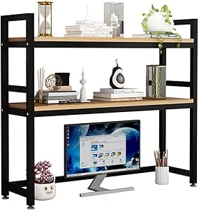 Amazon.com: Desktop Countertop Hutch Bookshelf, 2 Tier Wood and Metal ...