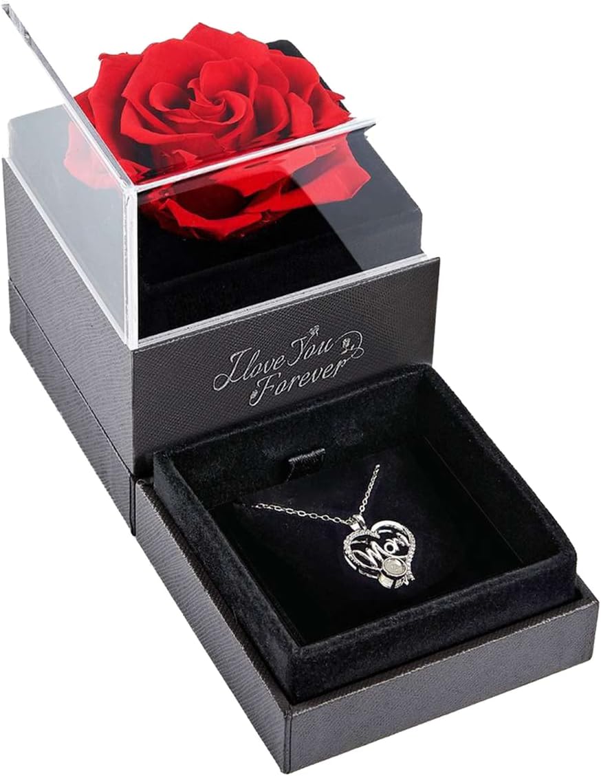 Amazon.com: WILDLOVE Preserved Real Red Rose with I Love You Mom ...