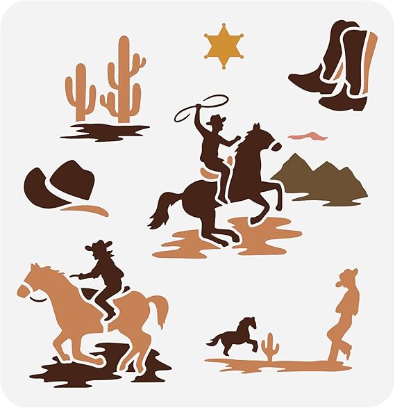 Amazon.com: FINGERINSPIRE Western Cowboy Theme Stencil 11.8x11.8 inch ...
