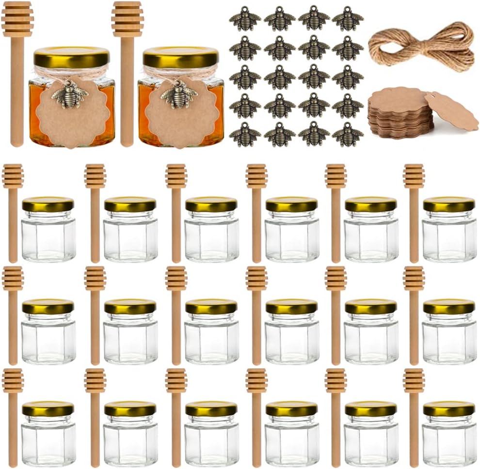 SXUUXB Hexagon Mini Honiggläser Mit Honiglöffel 20 Stück Honig Kleine ...