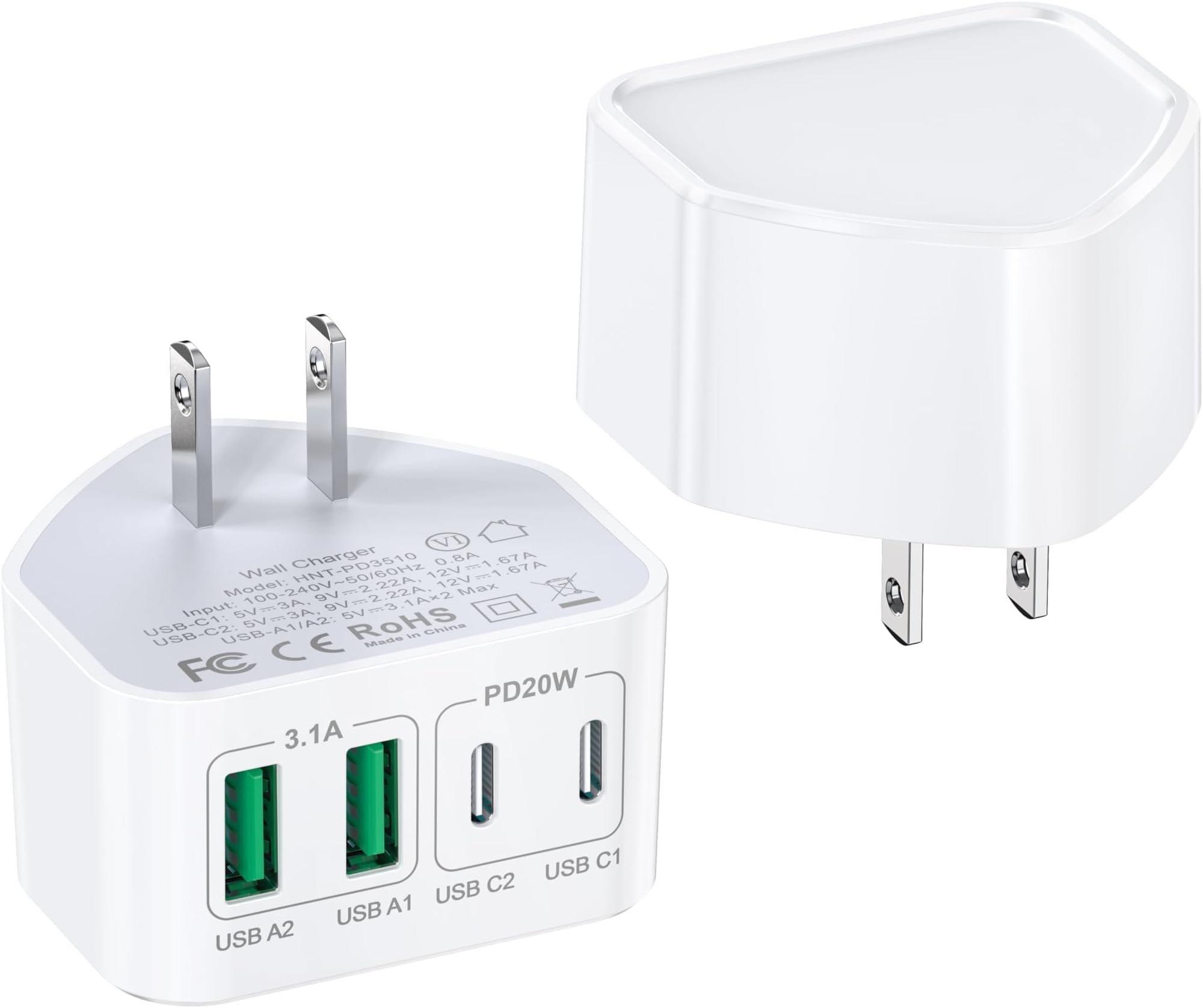 Amazon.com: 40W USB C Charger Block, 2-Pack 4-Port Type C Fast Charging ...