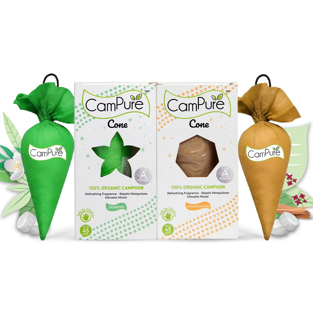 CamPure Camphor Cone (1 Jasmine + 1 Sandalwood) Pack Of 2-100% Organic ...