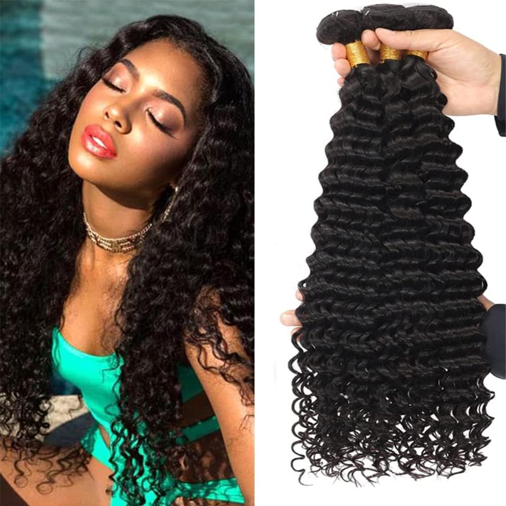 Datanala Brazilian Virgin Deep Wave Bundles 100% Unprocessed Deep Curly ...
