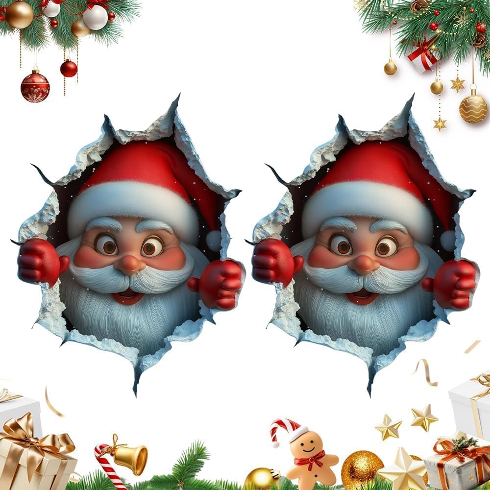 Amazon.com: 3D Wall Breaking Santa Claus Sticker, Christmas Creative ...