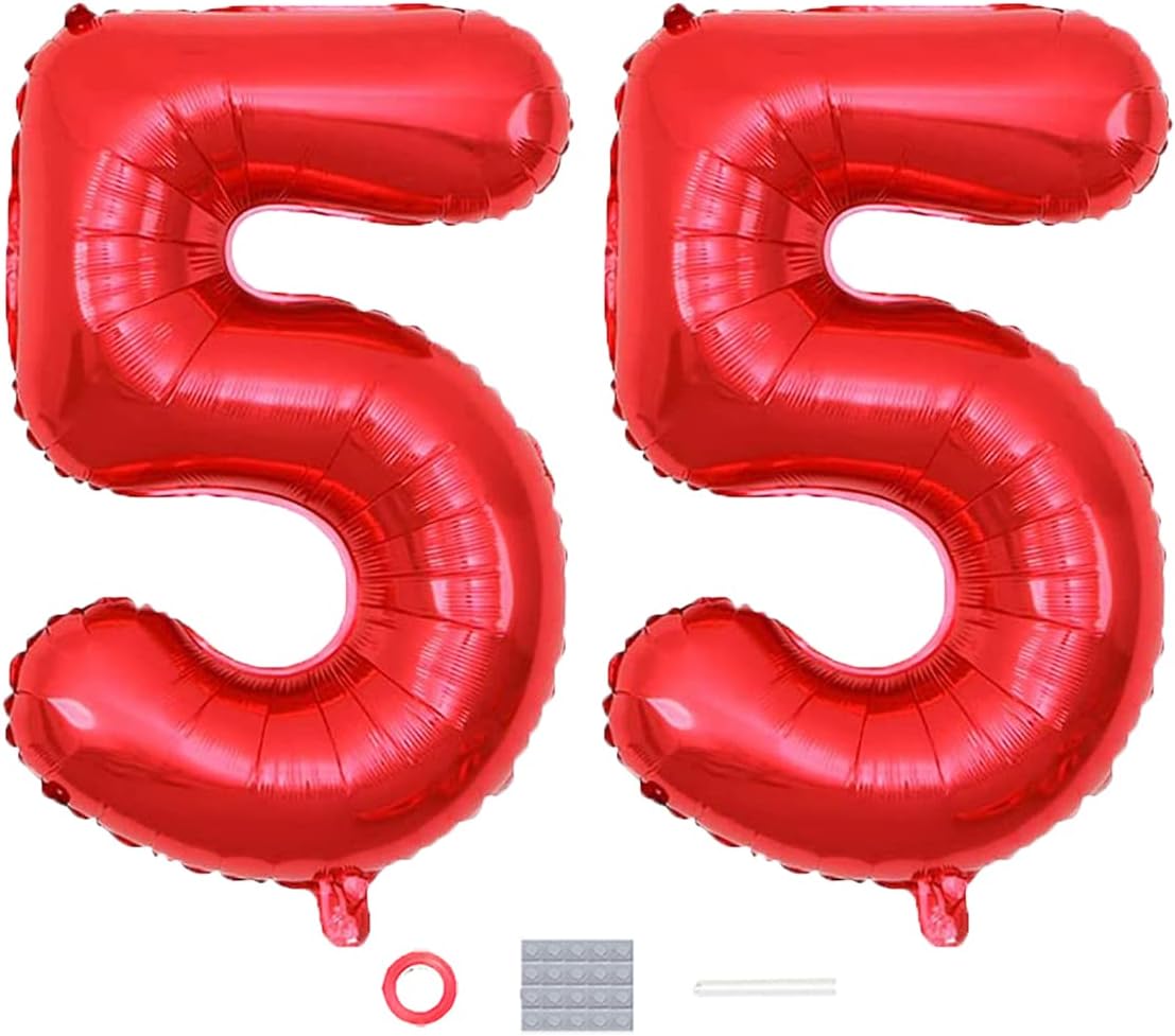 Amazon.com: DUXUANT Red 55 Number Balloons 40 inch Jumbo Foil Balloons ...
