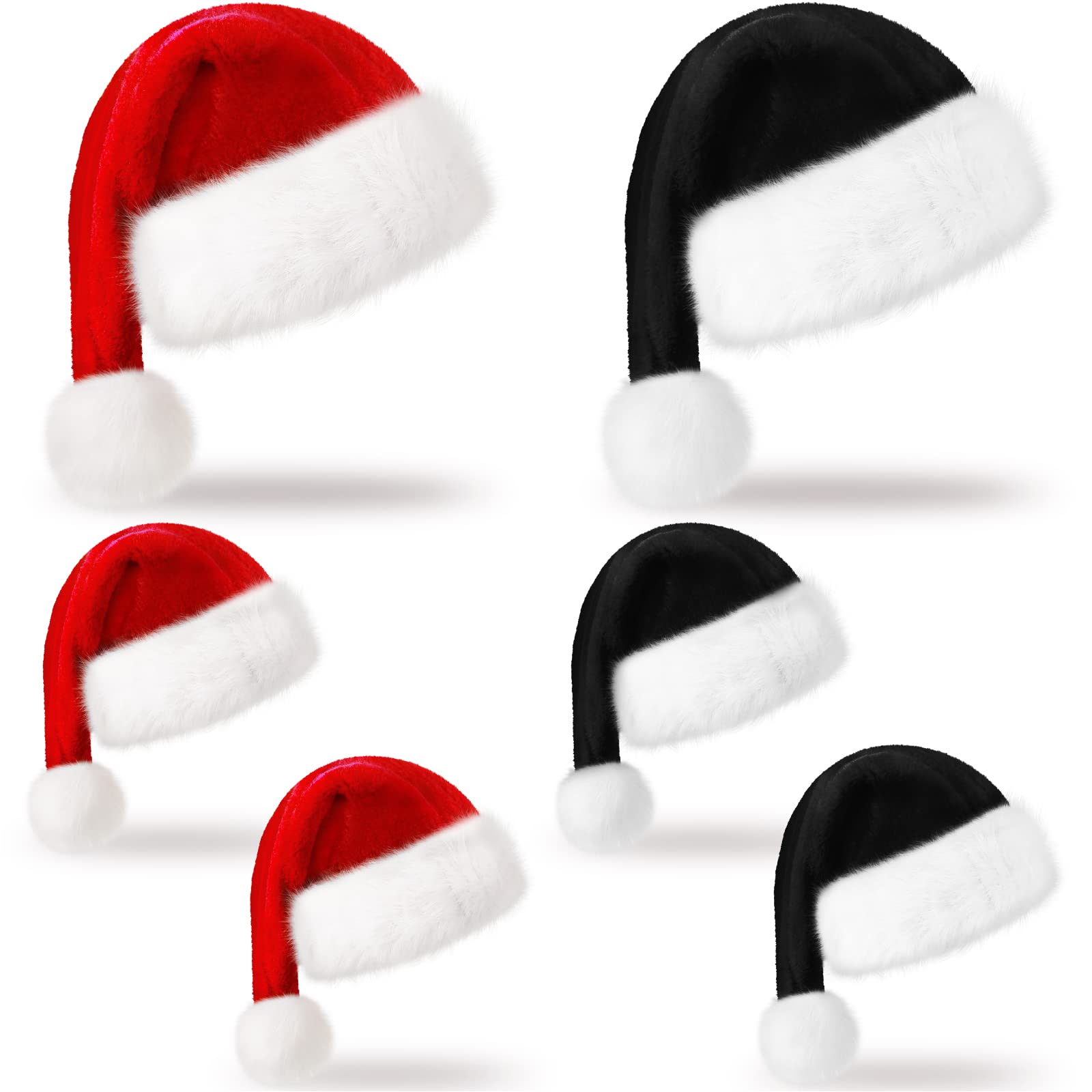 Threan 6 Pcs Christmas Santa Claus Hat Xmas Hat Classic Plush Velvet ...