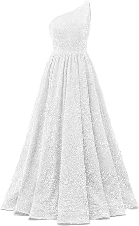 Amazon.com: Changuan One Shoulder Sequin Prom Dresses Ball Gown Wedding ...