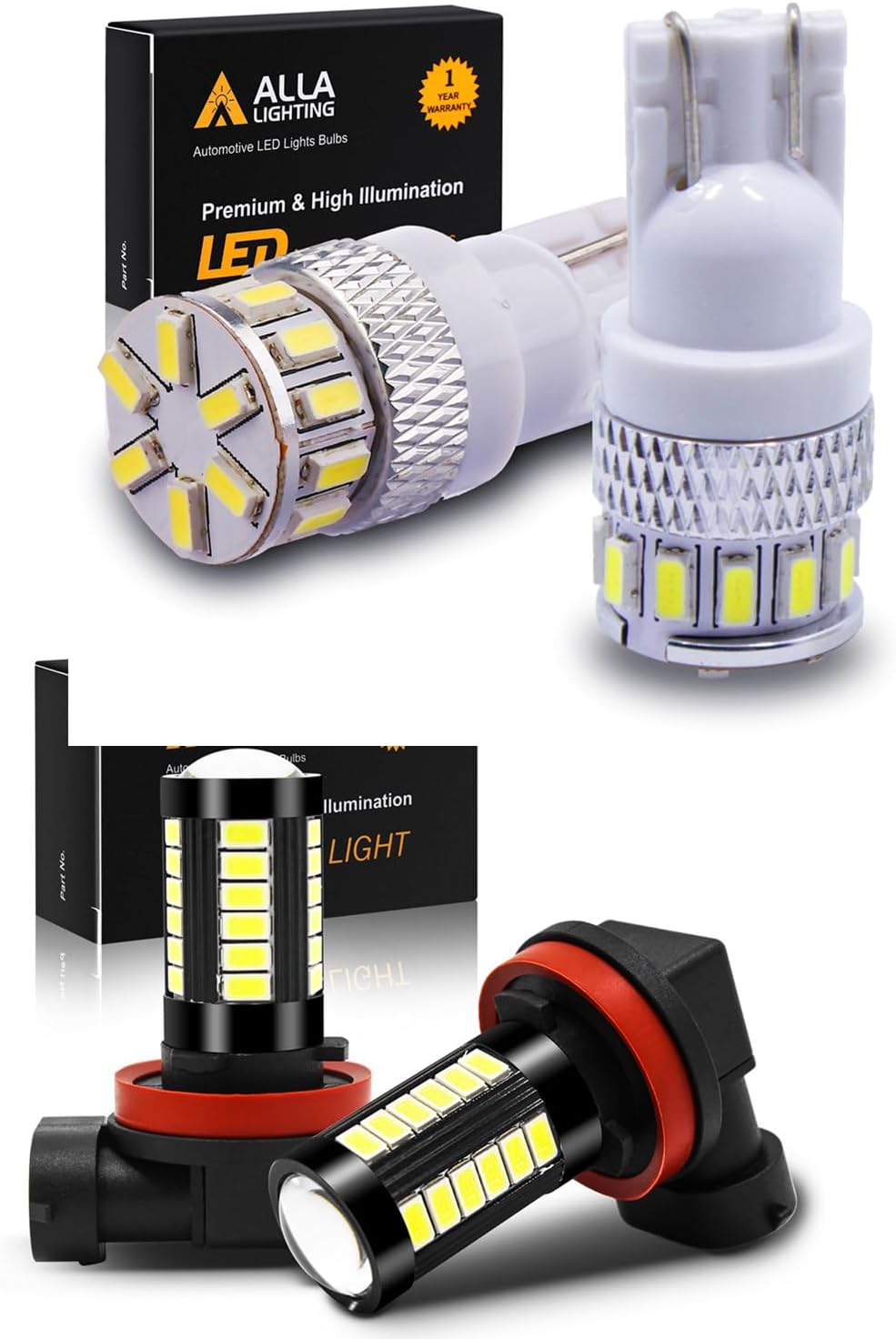 Amazon.com: Alla Lighting H8 H11 H16 LED Fog Lights Bulbs Combo T10 194 ...