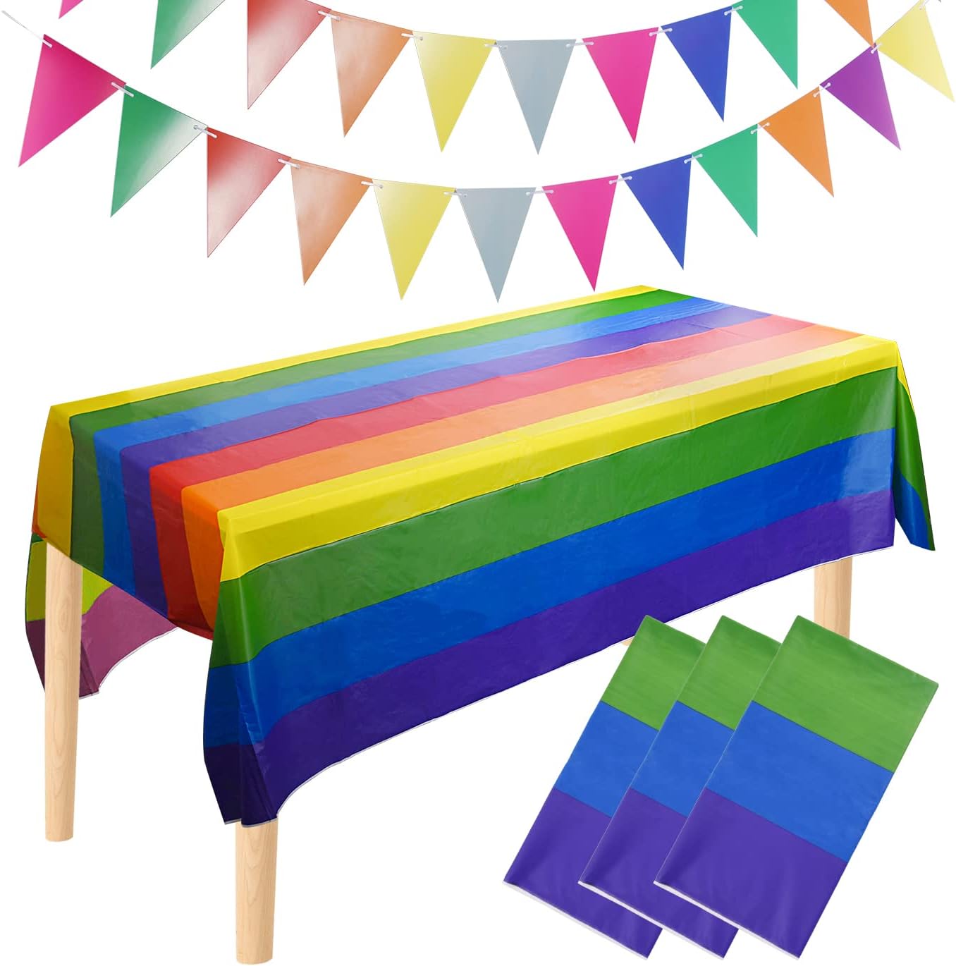 Amazon.com: QUACOWW 3 Pieces Rainbow Tablecloth Pride Rainbow ...