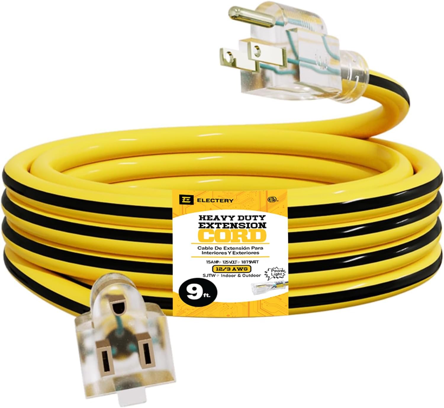 KMC 3-Outlet Power Extension Cord 2-Pack, 12AWG 2-Feet Extension Cord ...