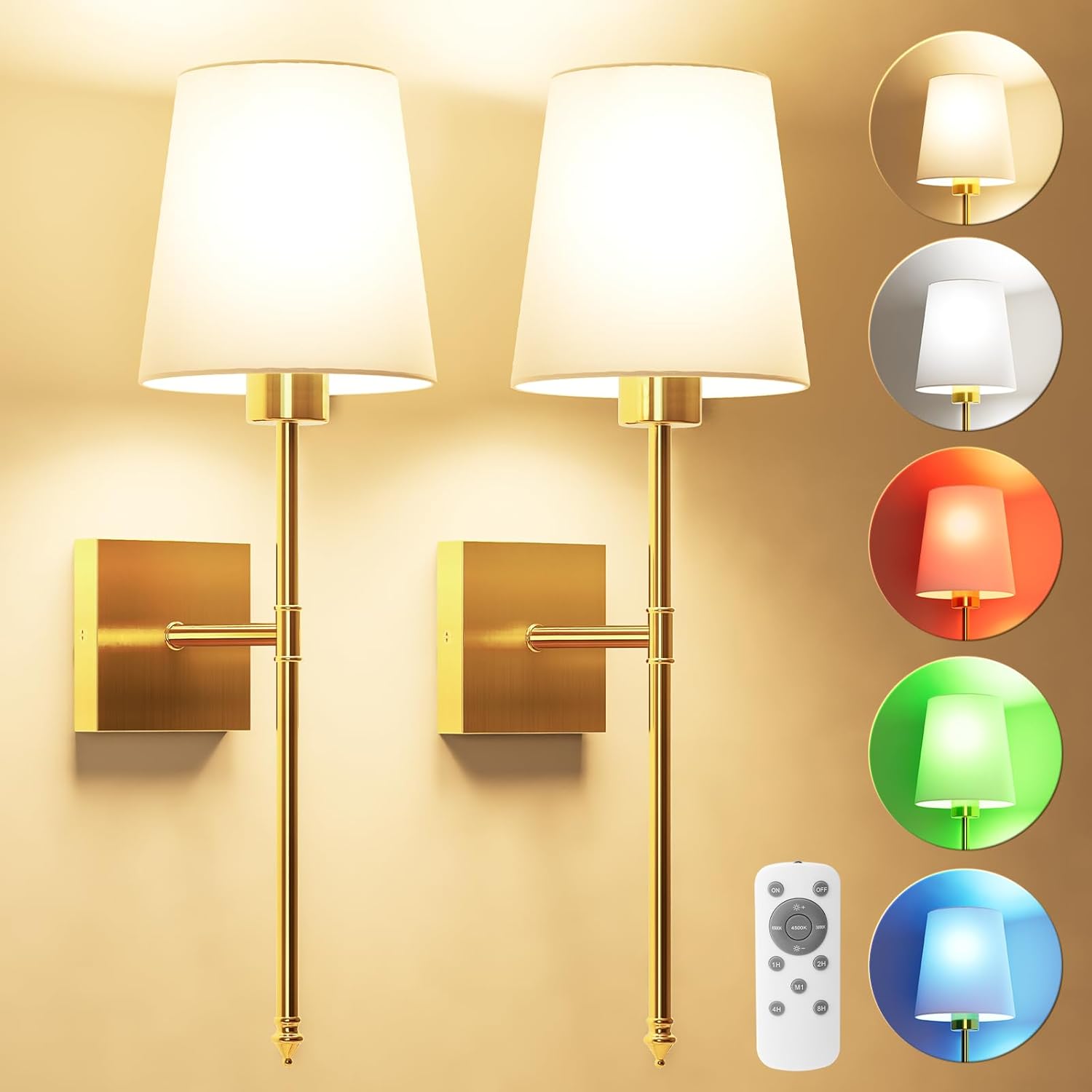 JOFIOS Battery Operated Wall Sconce Set of 2 - Gold Wireless Battery ...