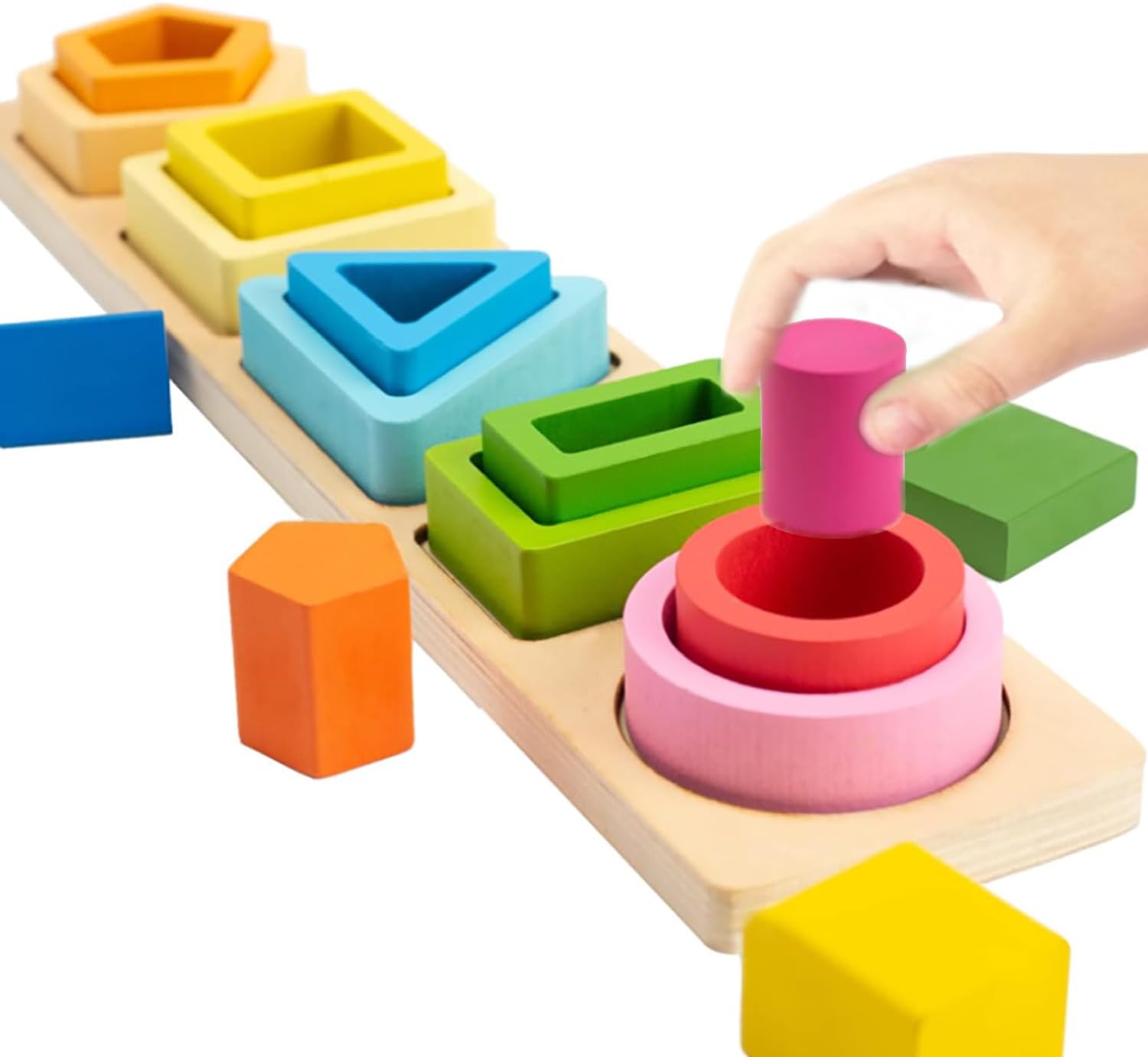 Coogam Wooden Sorting & Stacking Toys, Shape Color Recognition Blocks ...