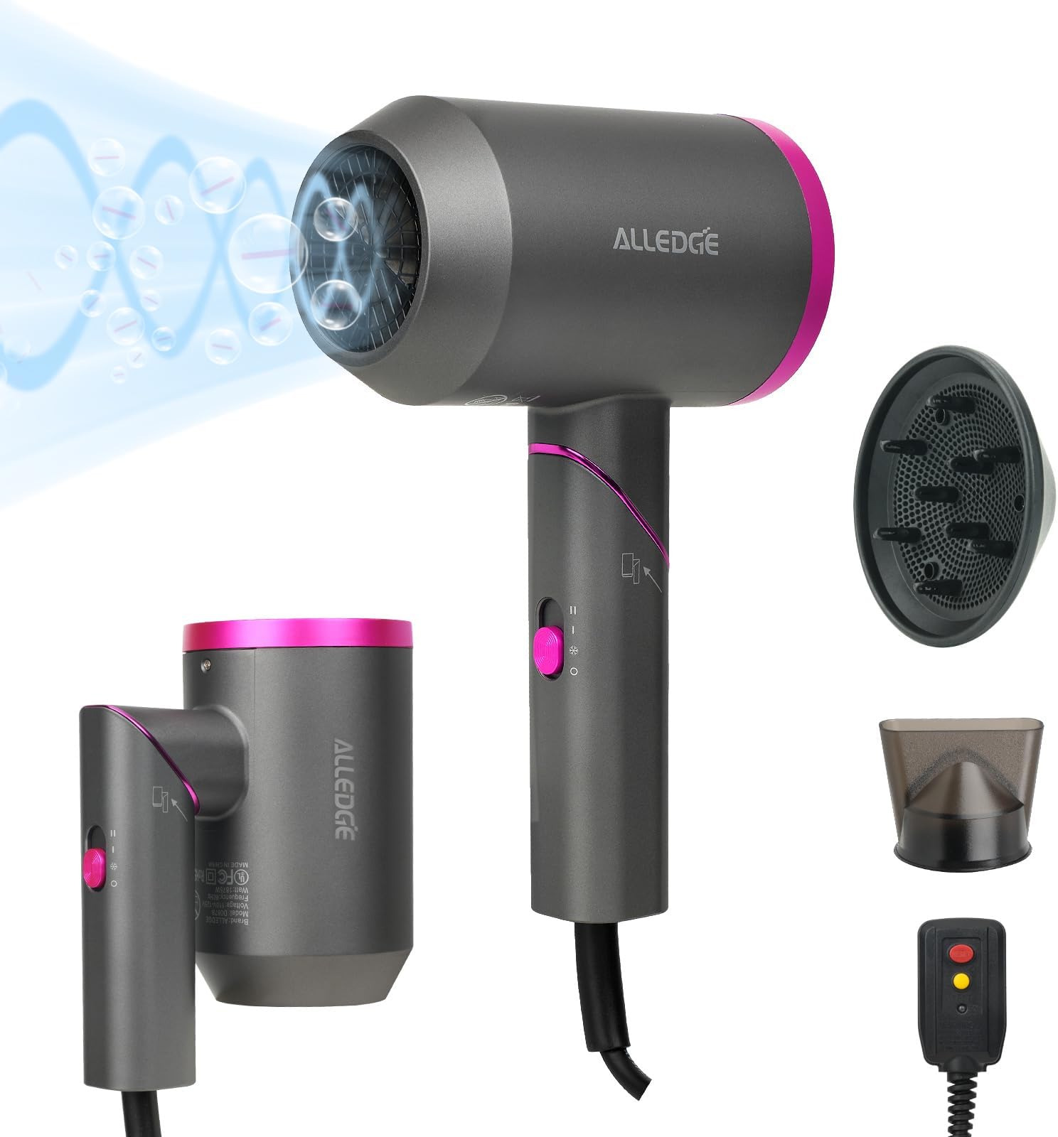 Amazon.com : Hair Dryer with Diffuser 1850W Ionic Travel Blow Dryer ...