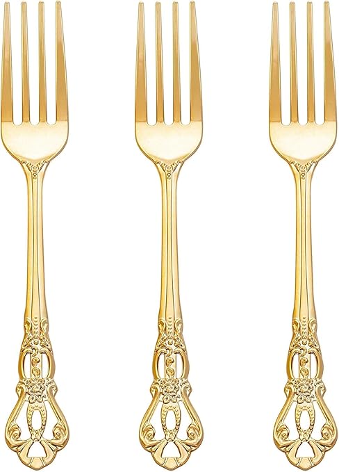 Amazon.com: Joyido 75PCS Gold Plastic Forks - 8.1inch Gold Forks ...