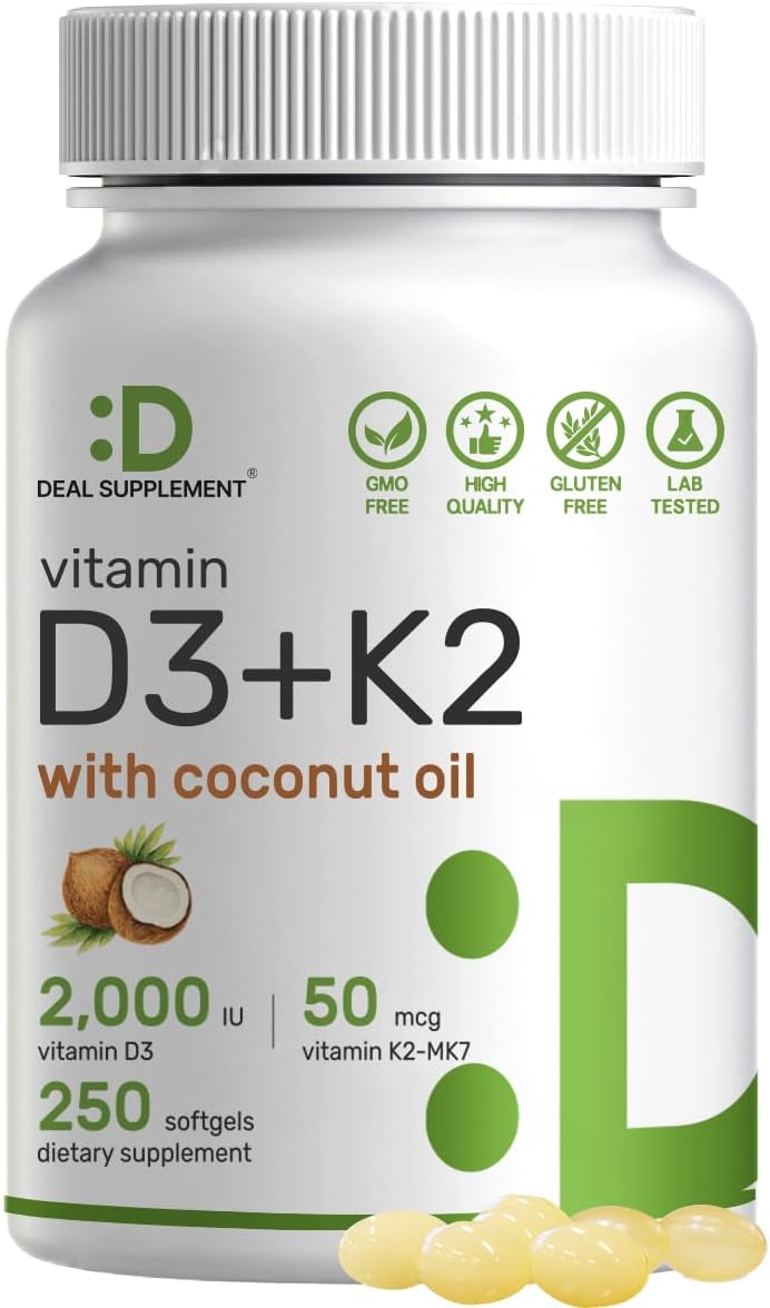 Amazon.com: DEAL SUPPLEMENT Vitamin D3 2,000 IU + K2 MK7 50mcg Softgels ...