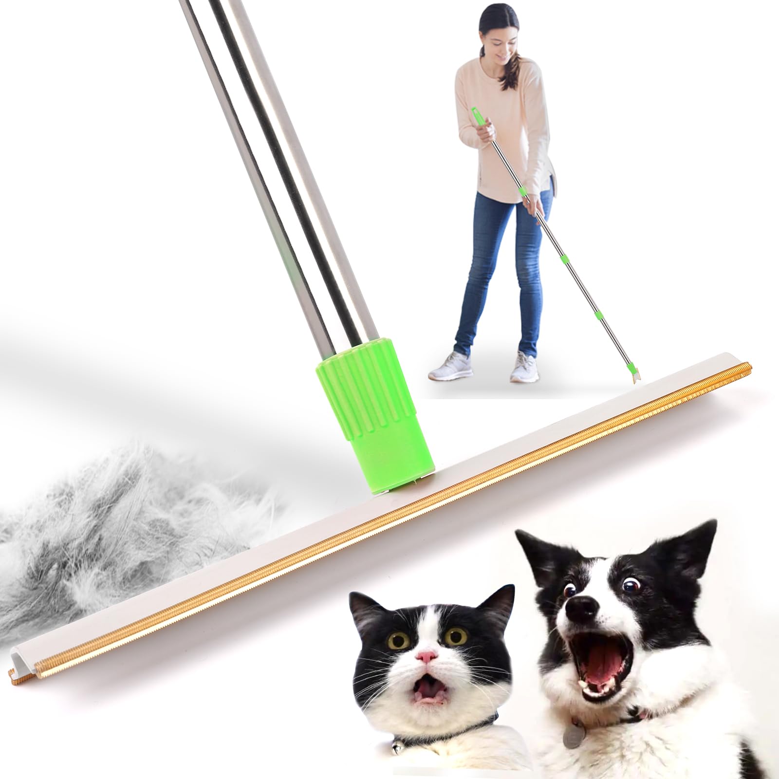 Pet Hair Remover, 60" Cleaner Carpet Rake with 4 Height, Cat Dog Hair ...