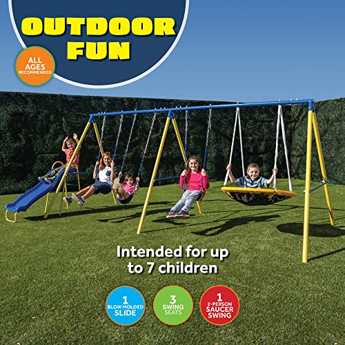 Sportspower Triple Swing and Saucer Metal Swing Set: 3 Swings, 1 Flying ...