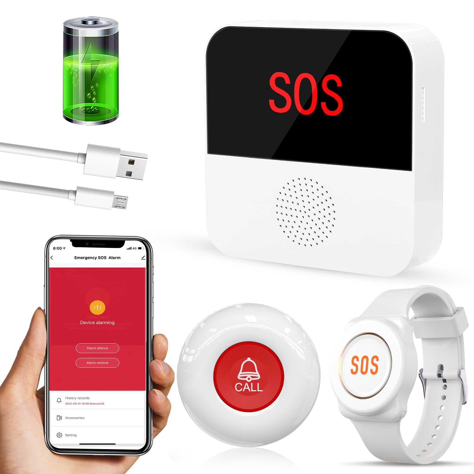 DAYTECH WiFi Smart Caregiver Pager Call Button Alarm System for Seniors Wireless Rechargeable ...