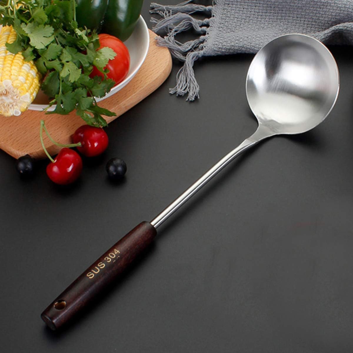 Nyra® Stainless Steel Ladle, Dabbu, Golchi, Karchi, Chamcha with Wooden ...