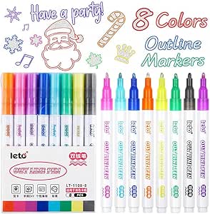 Amazon.com : 8 Color Double Line Outline Art Pen Colored Ink Based ...
