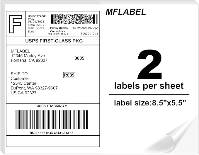 Amazon.com : MFLABEL Half Sheet Label Laser/Ink Jet Shipping Label 8.5 ...