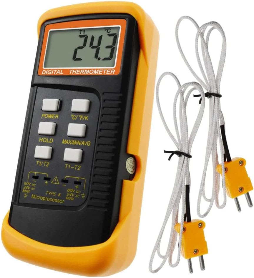Digital K-Type Thermometer Dual Channel Thermocouple Thermometer with 2 ...