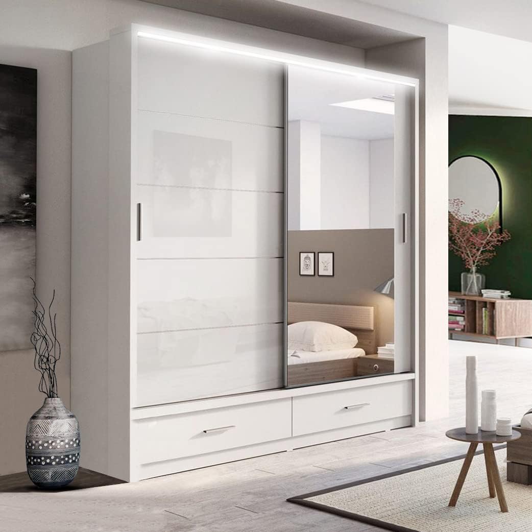 RAC3 Race to Road Modern Bedroom Sliding Wardrobe with LED Light ...