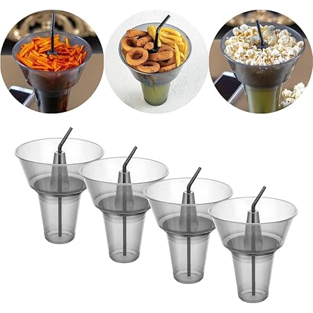 Amazon.com | 2 in 1 32 Oz Drink cup with straw and snacking bowl on top ...