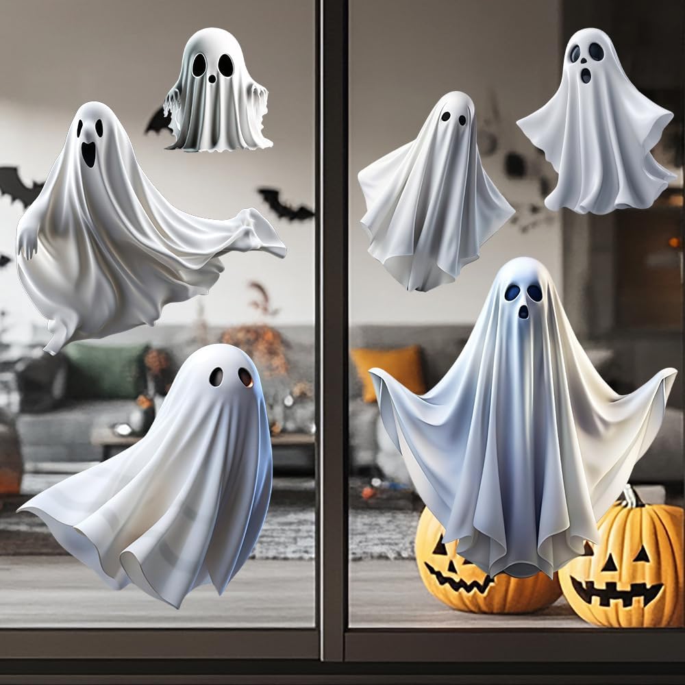 Amazon.com: Halloween Ghost Window Clings for Glass Windows, Halloween ...