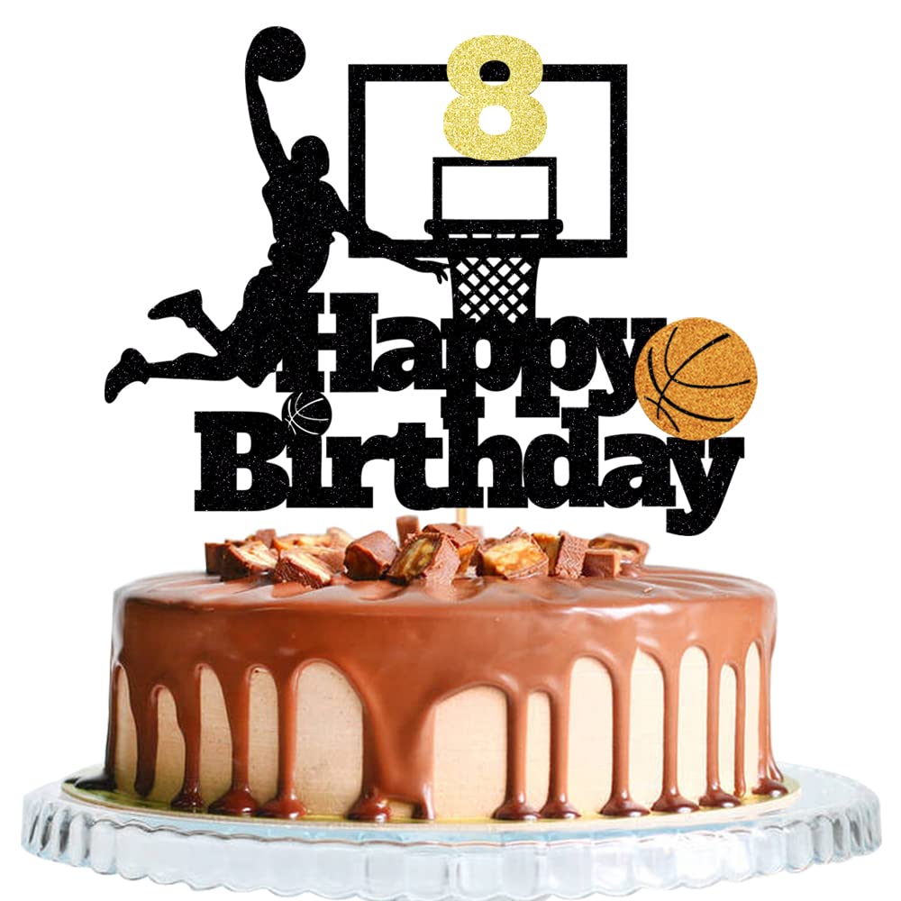 Amazon.com: Basketball Happy 8th Birthday Cake Topper-Basketball Themed ...