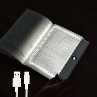Book Light, Rechargeable Clear LED Flat Reading Light with 3 Colors and ...