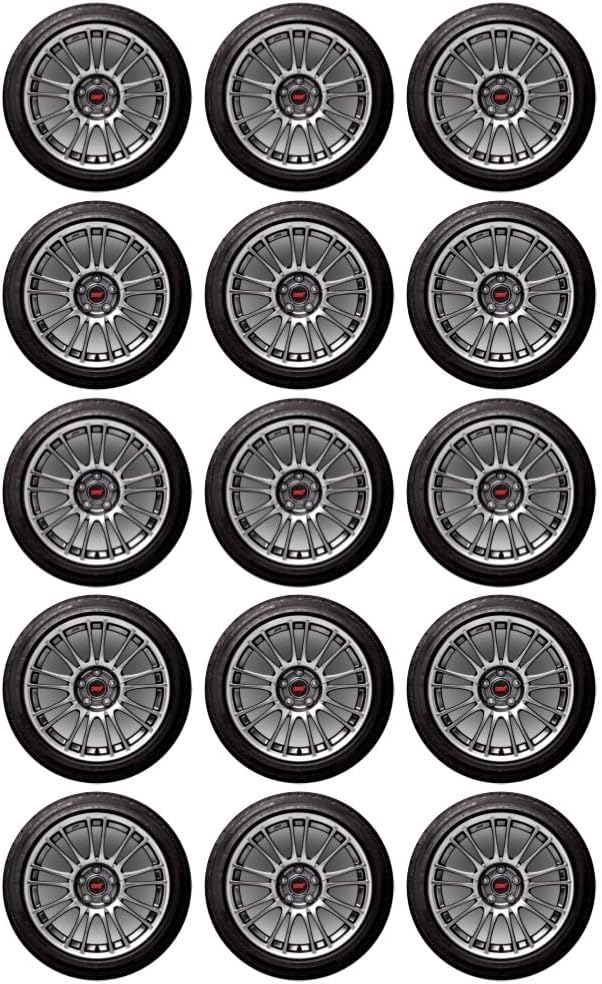 15 x Car Tyre Wheel Rim Edible Wafer or Icing Cupcake Toppers Fun Xmas ...