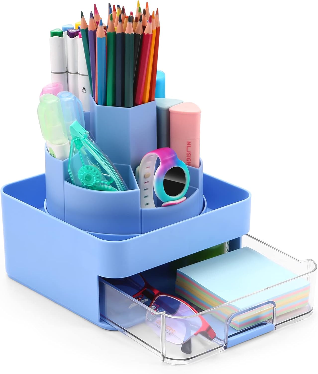 Amazon.com: myuiojpn rotary pen holder, with 1 drawer, 7 compartments ...