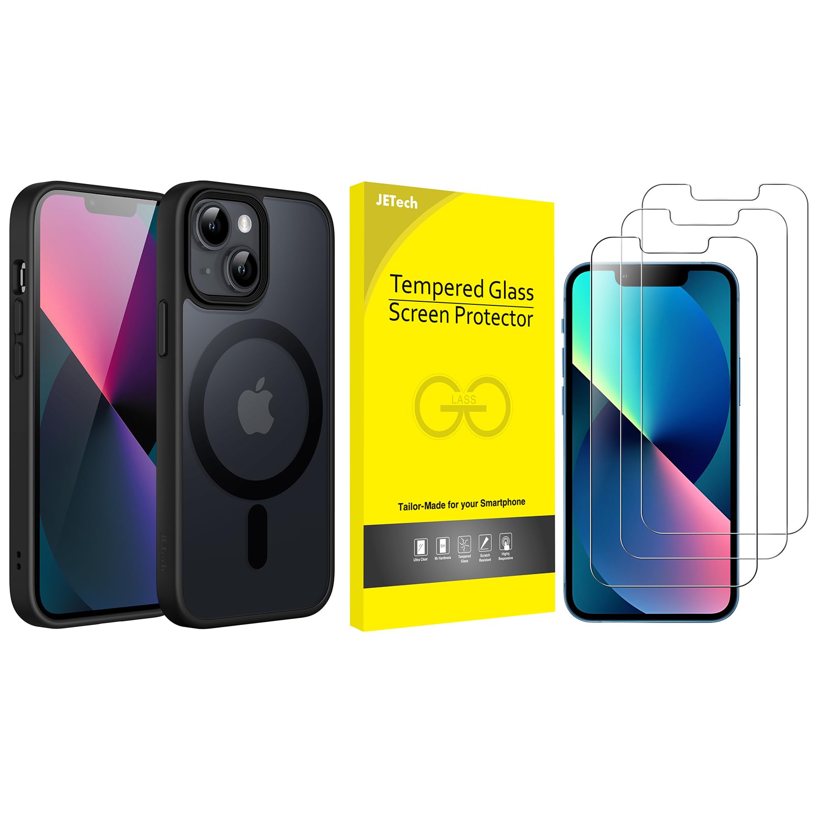 Amazon.com: JETech iPhone 13 Mini Magnetic Case and Tempered Glass ...