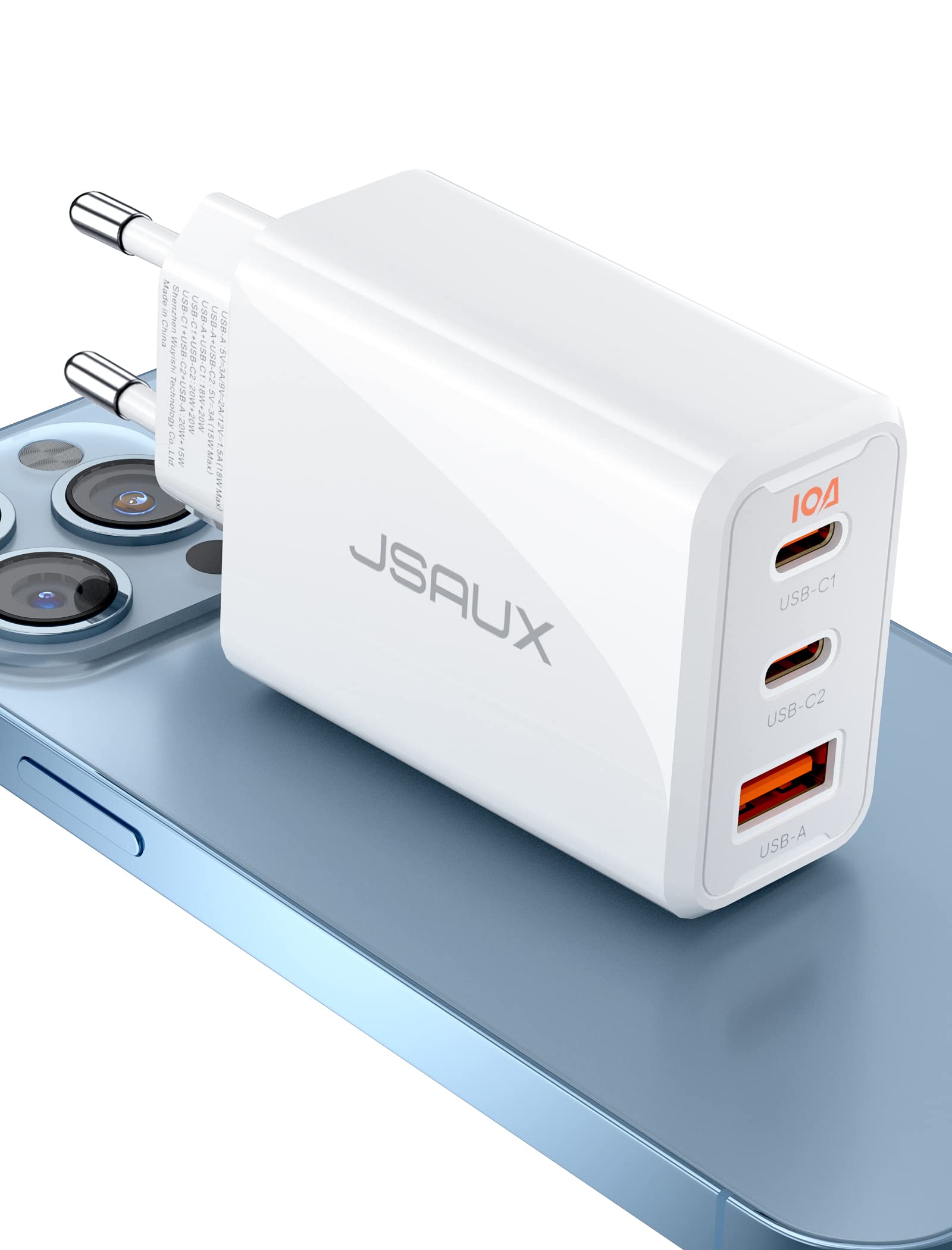 USB C Lader, JSAUX 40W 3-Port USB-C Charger met Dual PD 20W USB-C Port ...