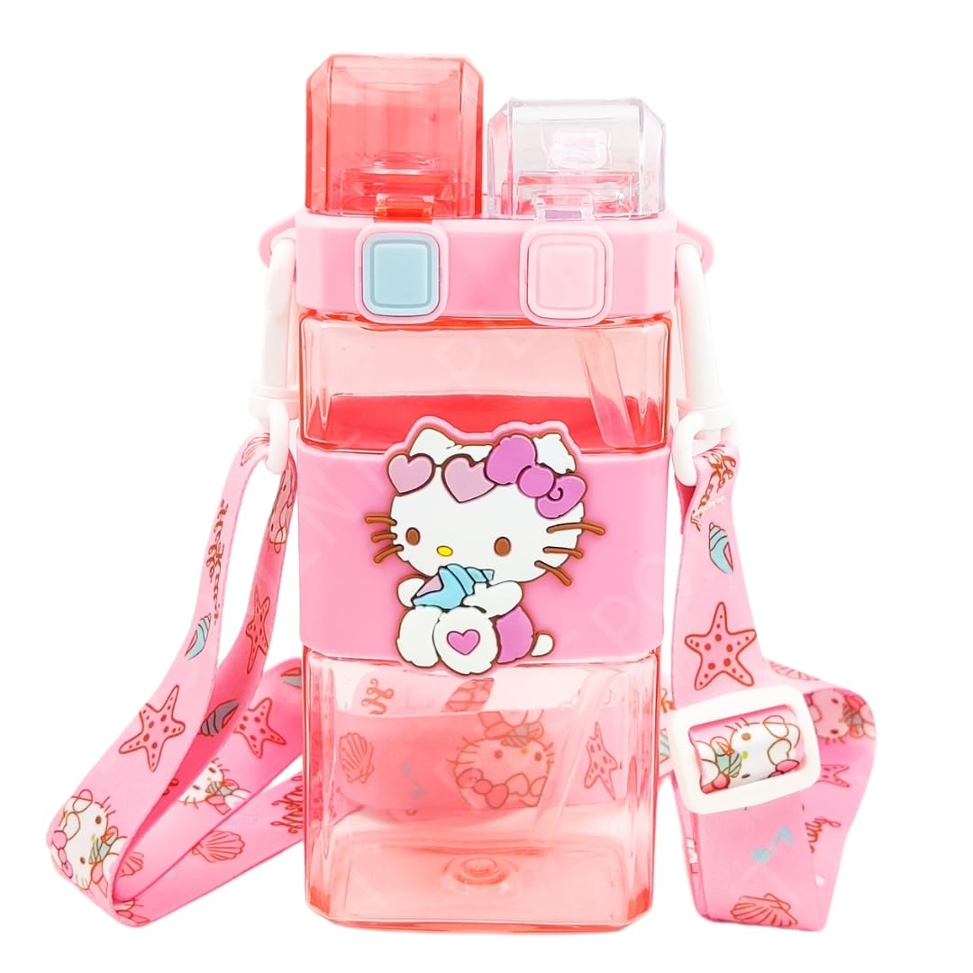 Buy PLUSPOINT Trendy Water Bottle for Kids with Carry Strap to Hang Double drinking Caps Sipper ...