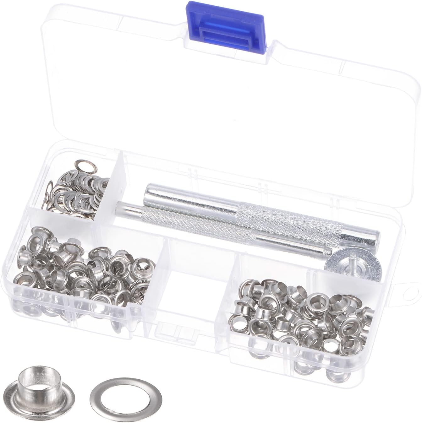 Amazon.com: uxcell 100 Sets Grommet Kit Metal Grommet Eyelets Silver ...