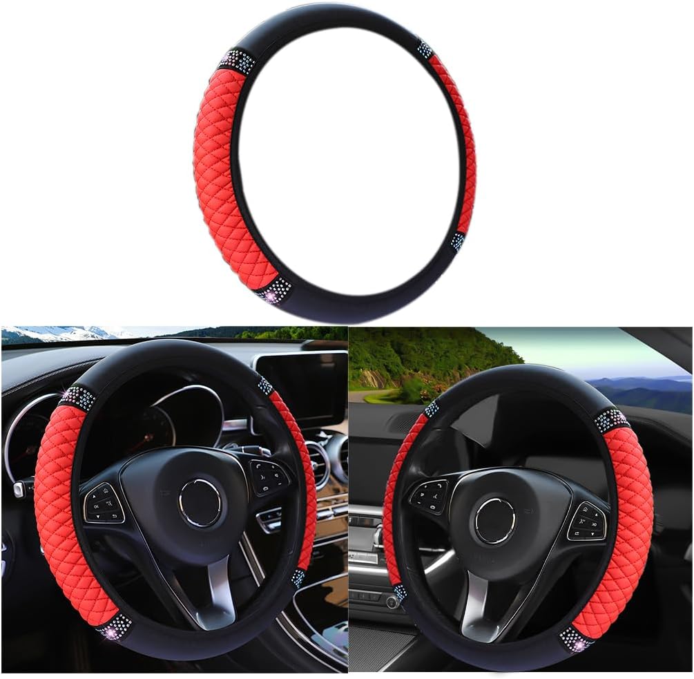 Amazon.com: Bling Leather Steering Wheel Cover, Colorful Rhinestones ...