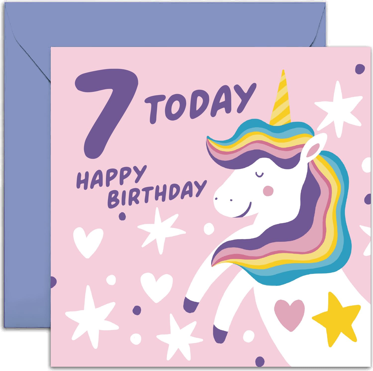 Old English Co. Happy 7th Birthday Card for Girl - Pink Bold Unicorn ...