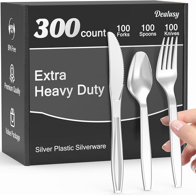 Amazon.com: Dealusy 300 Count Extra Heavy Duty Silver Plastic ...