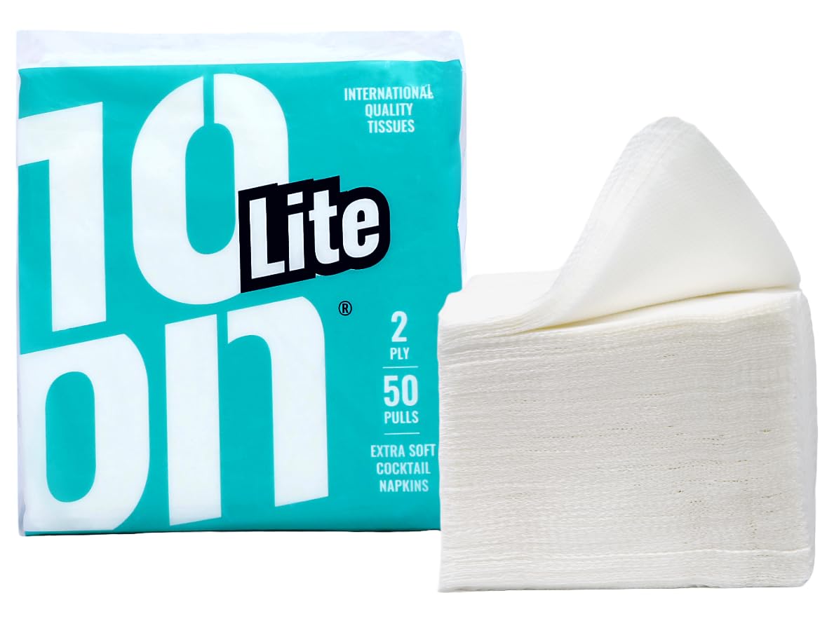 10on Lite Extra Soft Cocktail Tissue Paper - 2 Ply Napkins - 50 Pulls ...